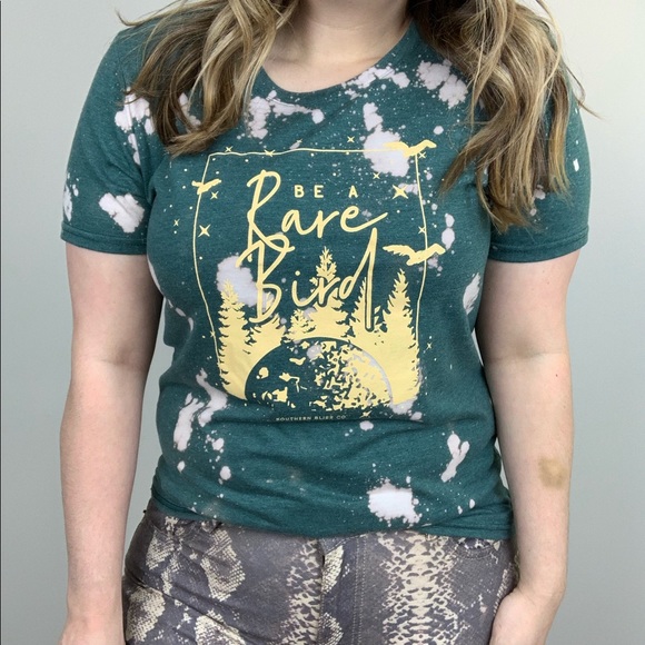 Tops | Be A Rare Bird Bleached Graphic Tee Green | Poshmark